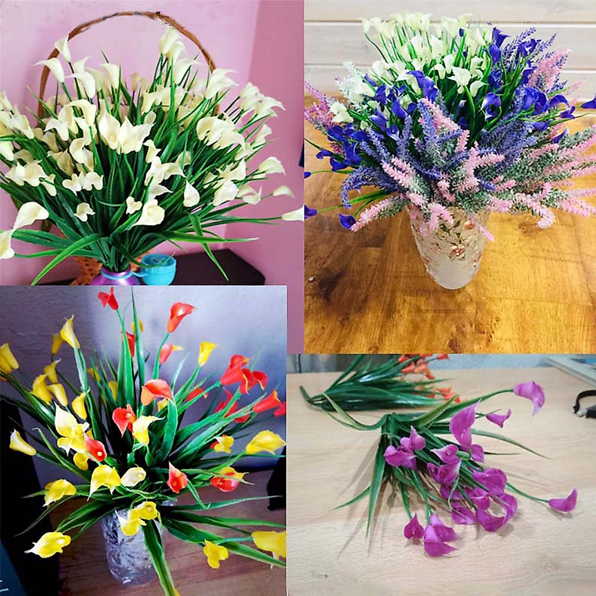 Cusmyre 3Pack Artificial Flower Calla Leaf Plastic Fake Lily Flower Aquatic Plants Faux Plants Bushes for Home Garden Wedding Decor (Yellow)