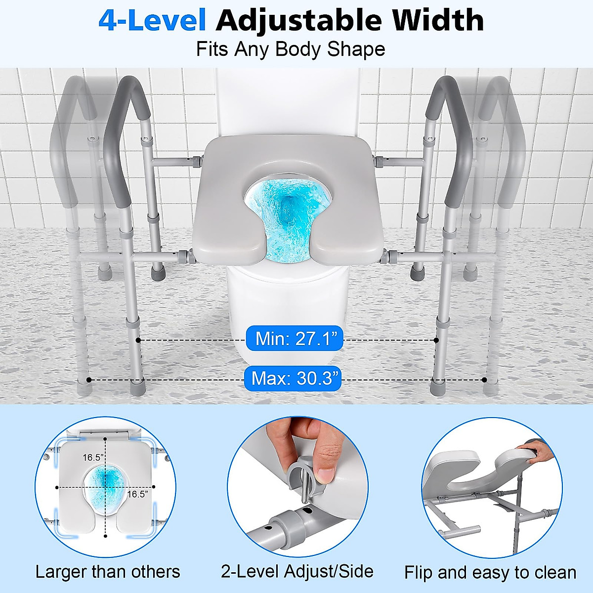 Takuyada Width & Height Adjustable Raised Toilet Seat with Handles for Elderly, Toilet Seat Risers for Seniors, Toilet Riser with Handles, Elevated Toilet Seat with Handles, Handicap Toilet Seat Riser