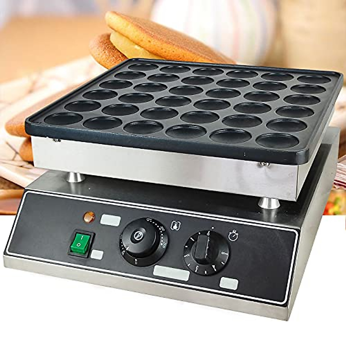 Commercial Pancake Maker， Mini Dutch Dorayaki Pancake Baker Waffle Maker Electric Muffin Making Machine 36 Holes Double Switch Non-stick Surface thermosta for Bakery Home and Kitchen (13.58*15.94*7.28inch)