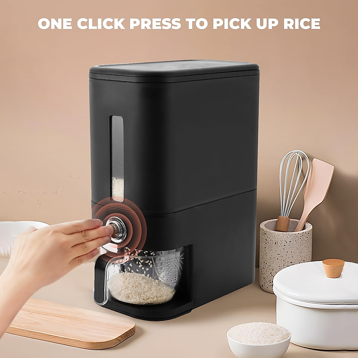 Rice Dispenser 20 lbs I Rice Storage Container 20 lbs with Sponge, Scoop & Rice Measuring Cup I Airtight Rice Container with Lid I Best Food Dispenser Rice Bucket I Cereal Dispenser for Pantry