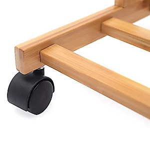 43.3" Bamboo Clothing Garment Rack, Clothes Coat Hanger w/6 Side Hooks Combo, Free Standing Closet Organizer Rack Entryway Bedroom Storage Shelves Clothes Hanging Rack With 360°Rotation Roller Wheels