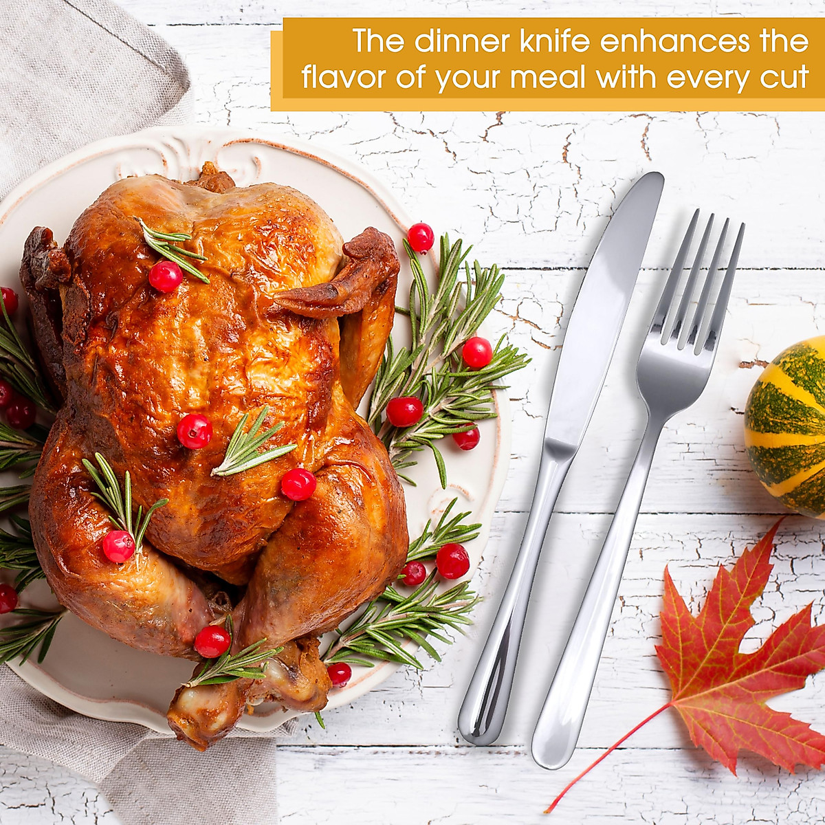 Senadore Stainless Steel Dinner Knife - Knife Set of 16 - Mirror Finish and Dishwasher Safe - 8.7" Dinner Knives for Casual and Formal Occasions (Casual Luxury)