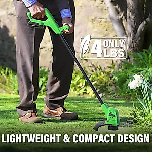 SOYUS Weed Wacker Battery Powered 10 Inch, String Trimmer Cordless with 2 Pcs 2.0Ah Batteries, Lightweight Edger Trimmer with 8 Pcs Replace Spool Trimmer Lines