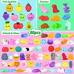 80PCS Mochi Squishy Toys Kids Party Favors Kawaii Mini Squishies Animals Fruit Stress Relief Toys Bulk Classroom Prizes Easter Egg Fillers Christmas Goodie Bag Stuffers Kids Valentines Gifts, Random