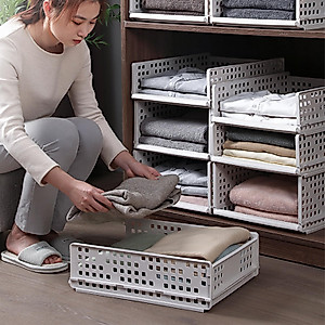 Folding and Stackable Storage Shelf | Foldable Drawer Organizer | Closet Wardrobe Organizer, Set of 4, White