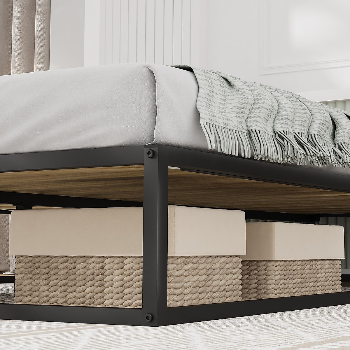 Novilla Queen Bed Frame, Metal Platform Bed Frame, Noise-Free, Sturdy Metal Bed Frame, Heavy Duty Wood SlatsWood Slats Support, No Box Spring Needed, Easy Assembly, Coal Black