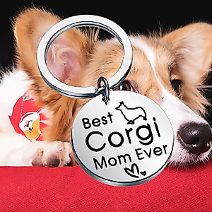BEKECH Corgi Dog Mom Gift Corgi Dog Dad Gift Best Corgi Mom Ever Keychain Funny Paw Mom Jewelry Gift for Corgi Dog Lover(silver)