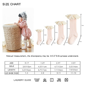 HOUSEYUAN Infant Frilly Baby Girls Knee High Socks White Newborn Thigh Lace Ruffle Long Socks Toddler Tights Stockings 4 Pairs 0-12 Months