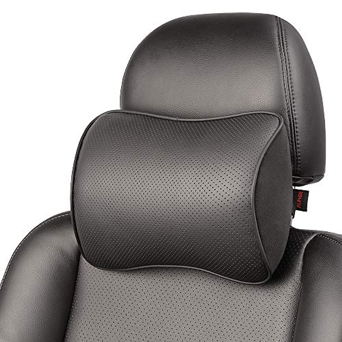 Aukee Memory Foam Car Neck Pillow Soft Leather Headrest for Driving Home Office Black (1PC)