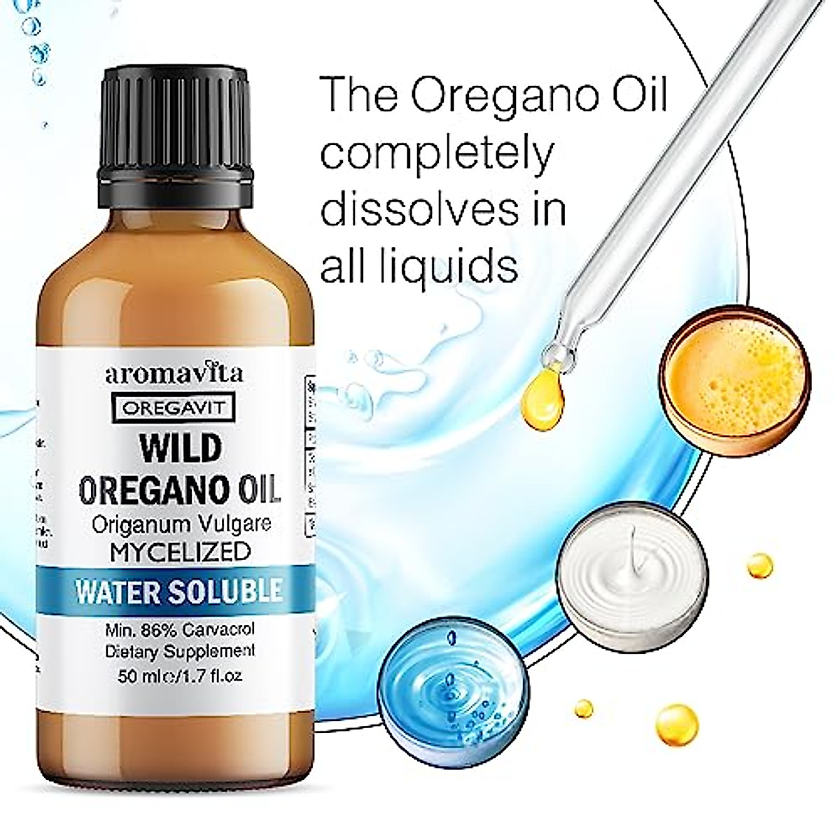 AROMAVITA Oregavit Water Soluble Wild Oregano Oil–Digestive, Immune Support, Respiratory Health, Natural Vegan Dietary Supplement–Mouthwash, for Healthy Gums-Soothe Sore Throats and Boost Immunity