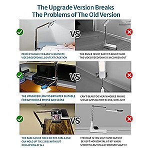 yAyusi Overhead Phone Mount for Recording,Phone Stand for Recording Overhead,Articulating Arm Cell Phone Holder with LED Ring Light, Desk/Bedside Tripod for YouTube Live Stream Cooking Video Recording