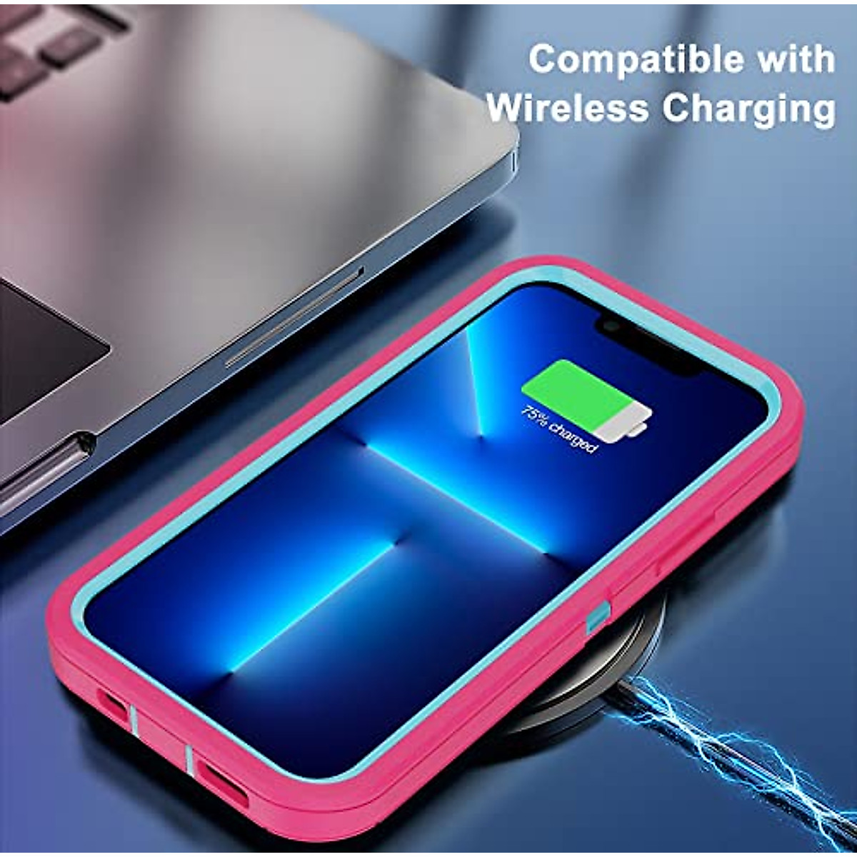 Annymall for iPhone 13 Pro Max Case with 2 Screen Protector Heavy Duty Shockproof Dropproof 3-Layer Protective Full Body Rugged Military Phone Cover for Apple iPhone 13 Pro Max (Pink/Blue)