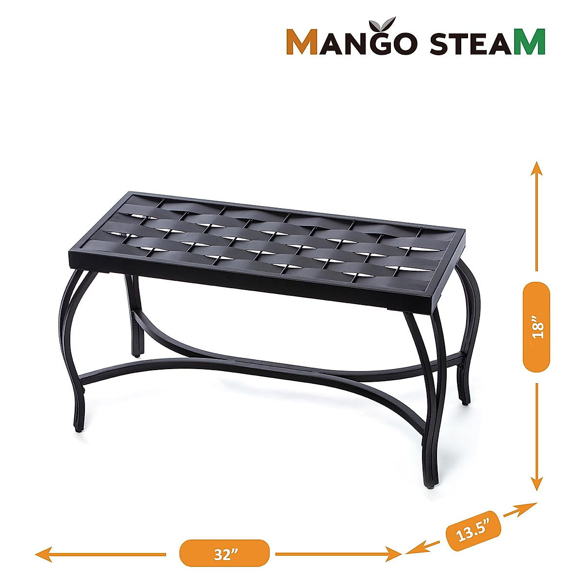 Mango Steam Free Standing Patio Garden Weave Bench, Metal Charcoal Black