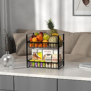 Webtrylics Fruit Basket for Kitchen Counter,Fruit Bowl,Countertop Organizer for Onion Bread and Snack Storage,Heavy Duty Metal Fruit Stand Holder with Liners (2 Tier)