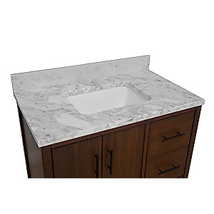 California 36-inch Bathroom Vanity (Carrara/Walnut): Includes Walnut Cabinet with Authentic Italian Carrara Marble Countertop and White Ceramic Sink