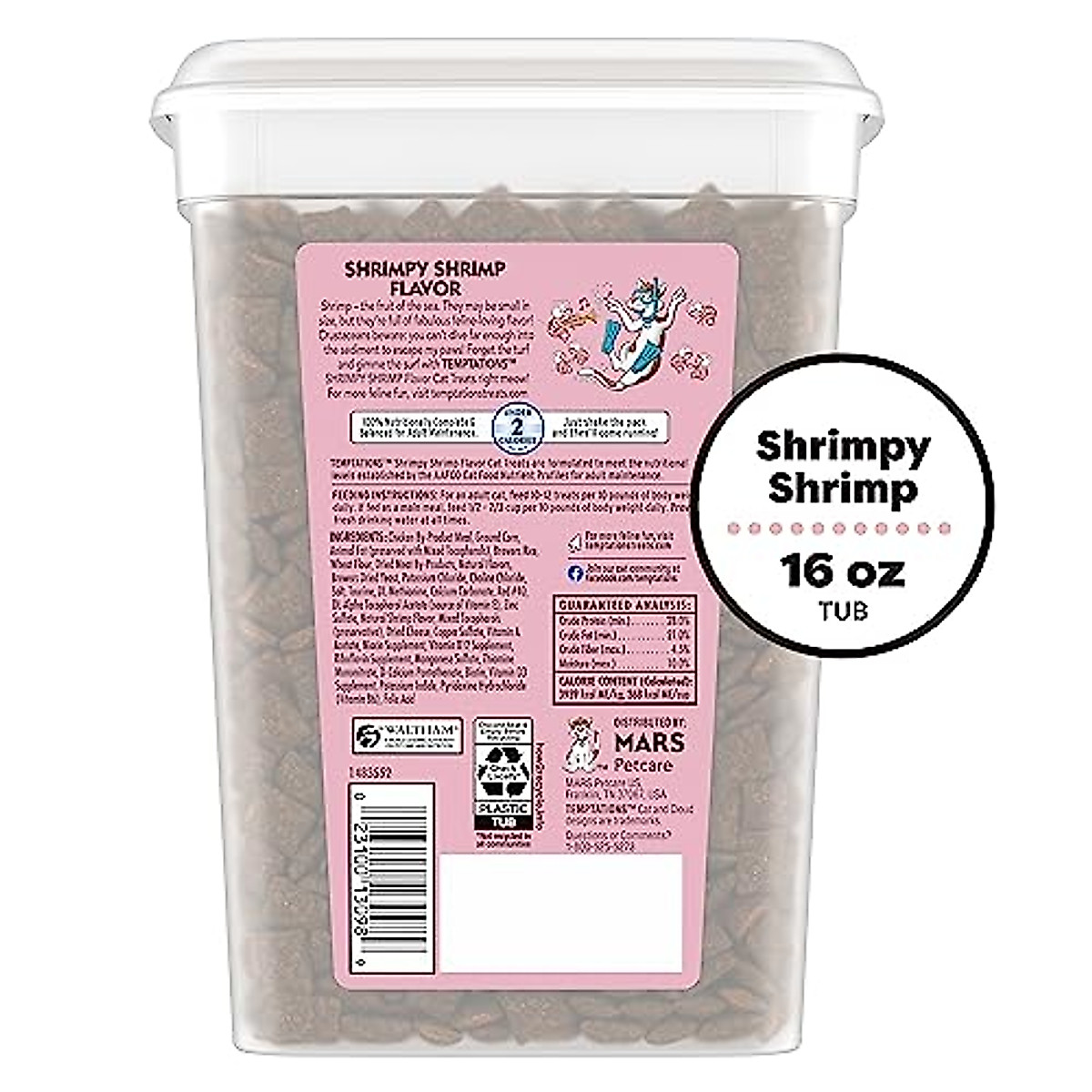 TEMPTATIONS Classic Crunchy and Soft Cat Treats Shrimpy Shrimp Flavor, 16 oz. Tub