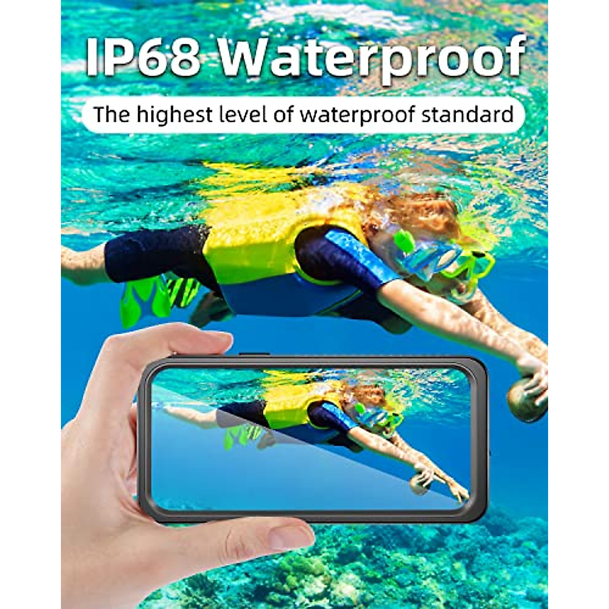 WIFORT iPhone 12 Mini Waterproof Case Built-in Screen Protector Water Resistant Cover Protective Drop Protection Hard, Shockproof Full Body Defender Tough Military Grade - 5.4" Black
