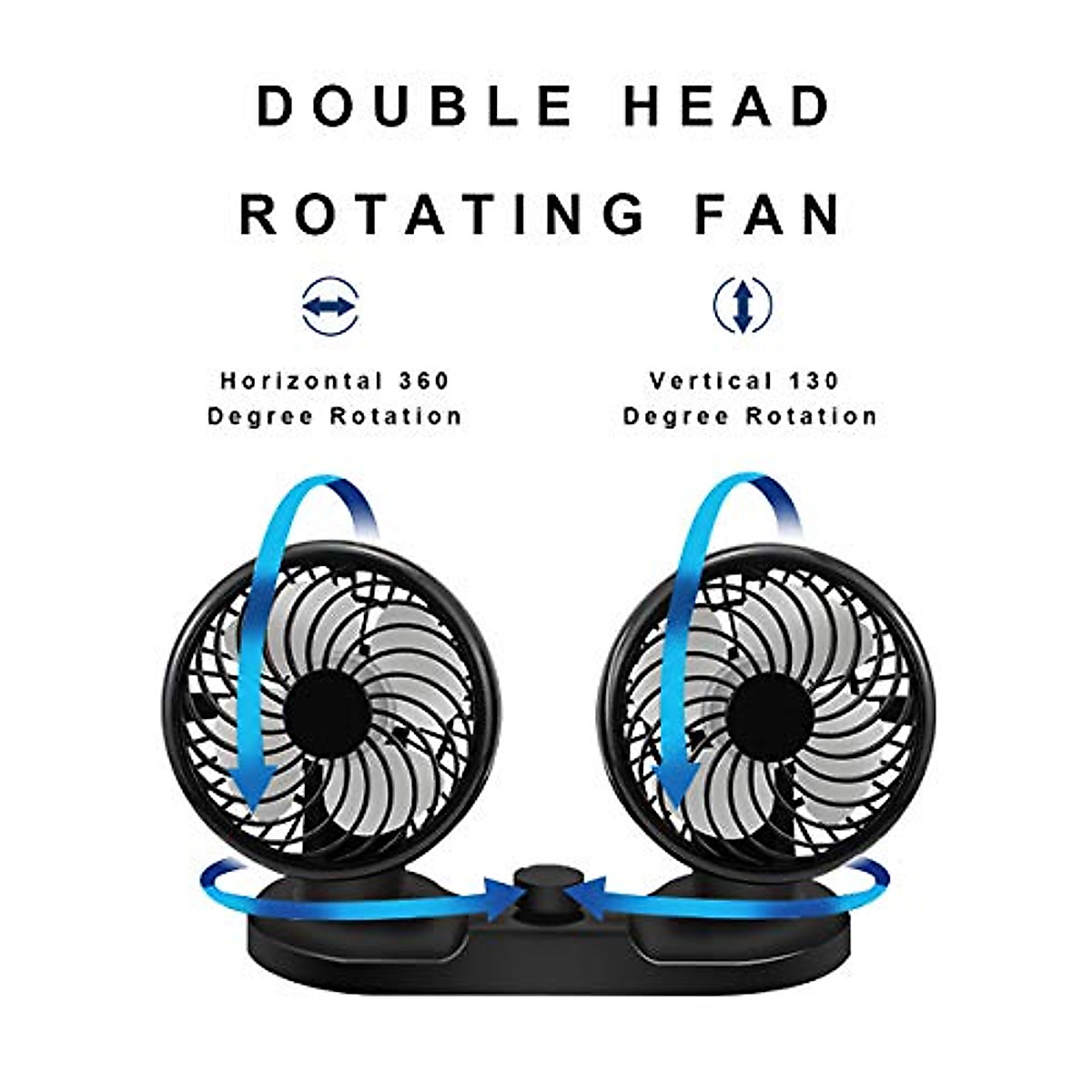 HITOPTY 12V Car Fan, 360 Degree Swivel 2 Speed Electric Backseat Fans for Auto SUV RV Vehicle Boat