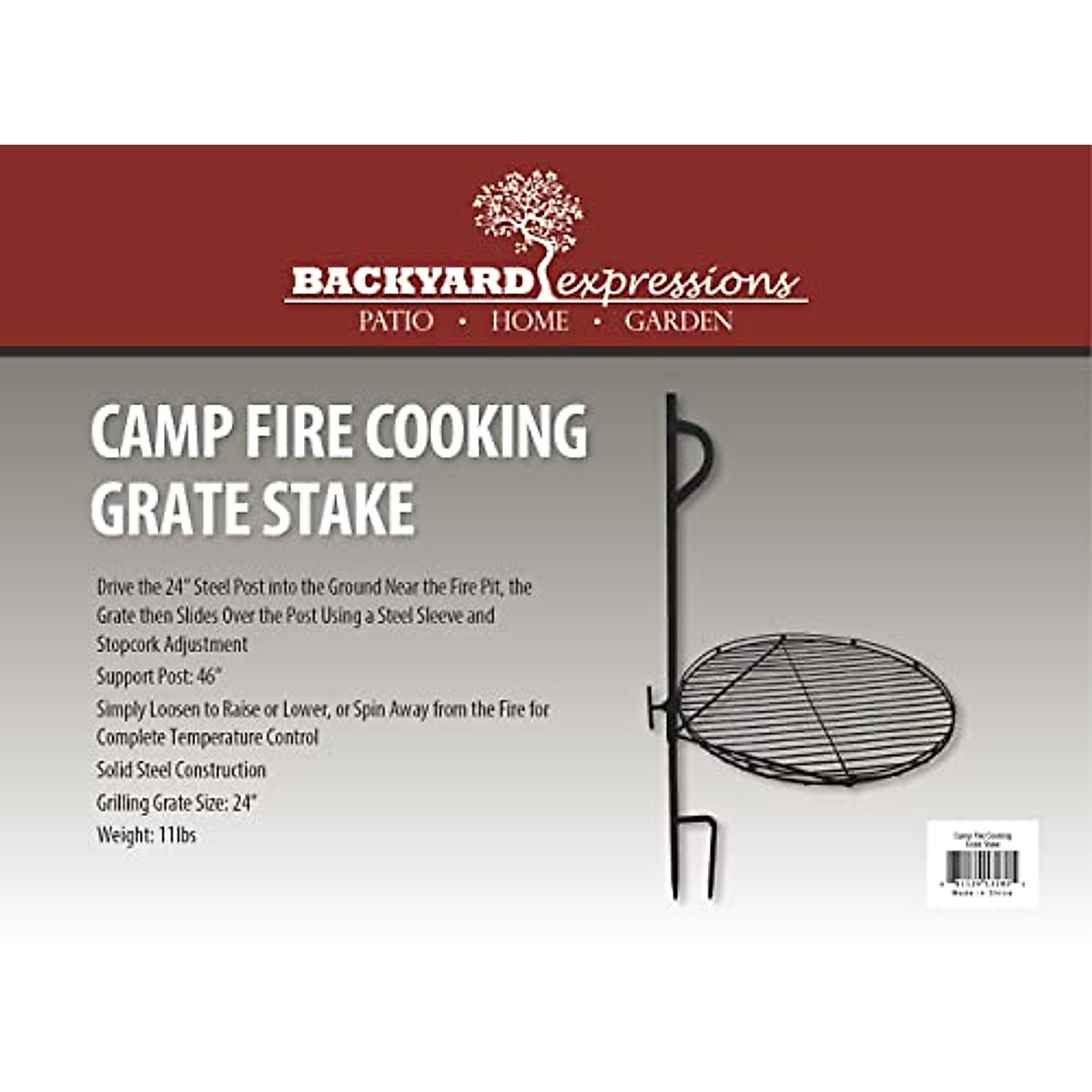 BACKYARD EXPRESSIONS PATIO · HOME · GARDEN 913280-NM Campfire Heavy Duty Steel, Fire Camp Grill for Outdoor Open Flame Cooking, 24 Inch Grate Diameter-Backyard Expressions, Black