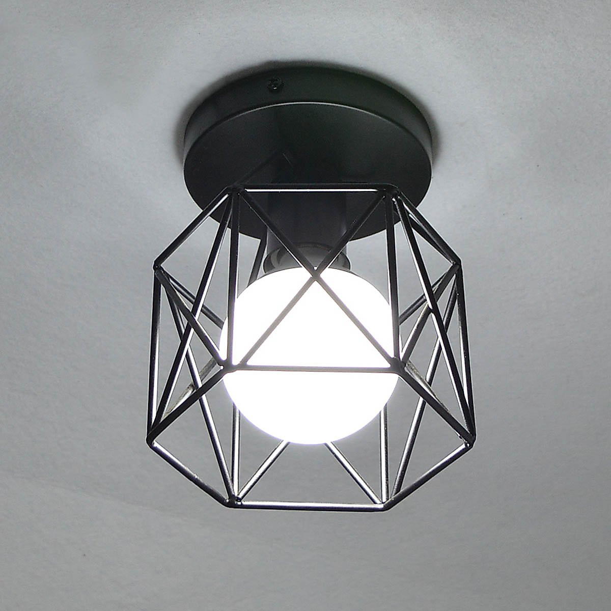 Lysed E26 E27 Retro Black Industrial Light Fixture,Vintage Flush Mount Ceiling Light,Mini Metal Rustic Ceiling Lamp for Porch Hallway,Kitchen,Stairway,Farmhouse Light