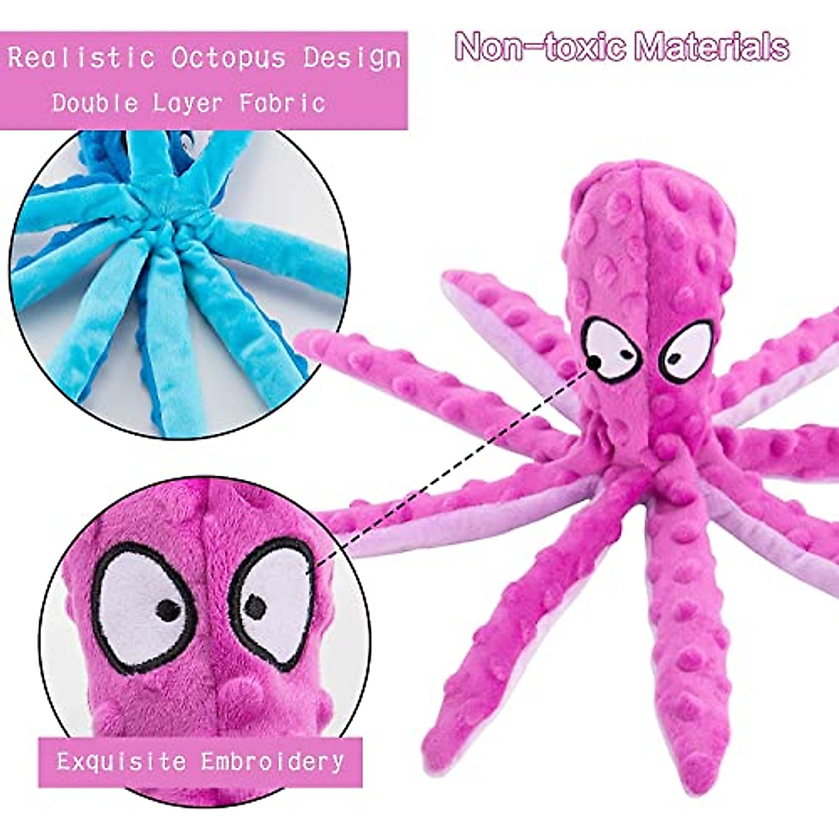 Alphatool Squeaky Dog Toys, Octopus Dog Toys for Aggressive Chewers, Tough No Stuffing Plush Dog Toys for Large Dogs, Crinkle Interactive Puppy Dog Toys for Small Medium Dogs(3pcs)