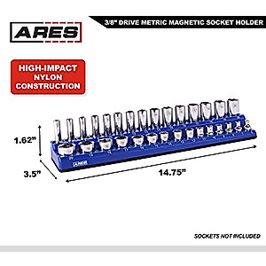 ARES 60008-30-Piece 3/8 in METRIC Magnetic Socket Organizer -BLUE -Holds 15 Standard (Shallow) and 15 Deep Sockets -Perfect for your Tool Box -Also Available in BLACK