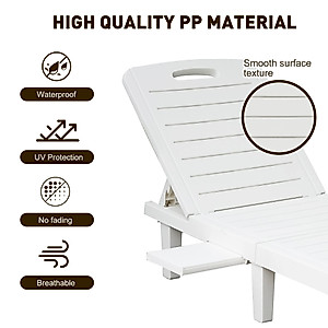 Vilobos White Patio Lounge Chairs Set of 2, Outdoor Chaise Lounge with Tray, Adjustable Backrest, Easy Assembly Waterproof Plastic Pool Chaise Lounge, Lightweight for Poolside, Beach, Patio,Yard