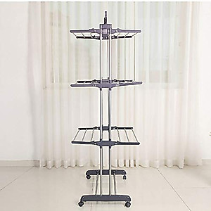 Kentaly Clothes Drying Rack, 3-Tier Collapsible Rolling Dryer Clothes Hanger Adjustable Large Stainless Steel Garment Laundry Racks with Foldable Wings Indoor Outdoor