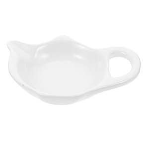Angoily Tea Bag Holder Ceramic Teabag Coaster Teabag Tray Tea Bag Storage Plate Teabag Holder Tea Saucer Spoon Seasoning Dish Ketchup Dipping Bowl for Home Tea Party Favor White Keychain Holder