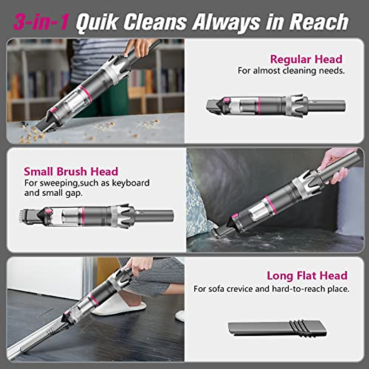 BSRCO Handheld Vacuum Cordless, 8K Pa Powerful Portable Vacuum for Car, Rechargeable 3-in-1 Mini Cleaner with 2-Speed for Home, Office and Pet Hair, Purple