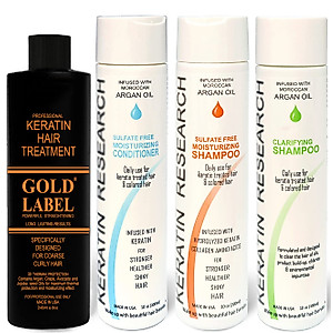Gold Keratin Treatment Blowout Hair Treatment Super Enhanced Winning Formula All Hair Types & Colors Incl Blondes, Bleached, Coarse, Curly, Black African, Dominican Brazilian (8oz KIT)