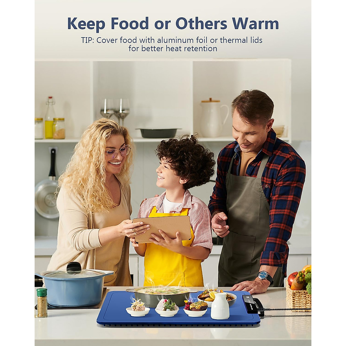 Food Warming Mat for Electric Warming Tray: 24H Timer Full Surface Heating Food Warmer - 7 Temperature Portable Food Warming Mat for Buffet - Silicone Heating Mat for Parties and Daily Use