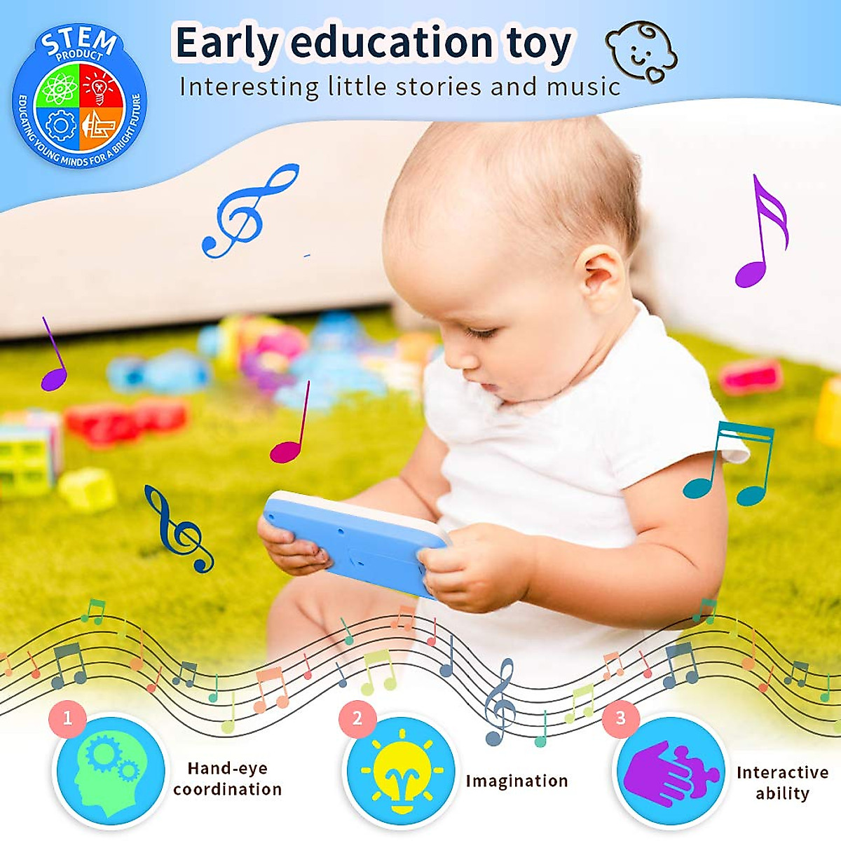 Byserten Baby Phone, Baby Cell Phone Toy with Lights & Music, 12 Months Early Learning Educational Toys, Sensory Toys for Toddlers 1 2 3 4 Year Old Kids Boys and Girls Gifts Blue