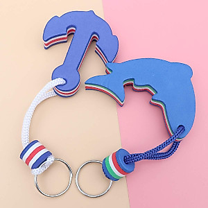 VOSAREA 2 Pack Floating Key Chain Boat Keychain Float Buoy Boating Accessory Dolphin Anchor Floating Keyring for Boating Kayak Water Sports