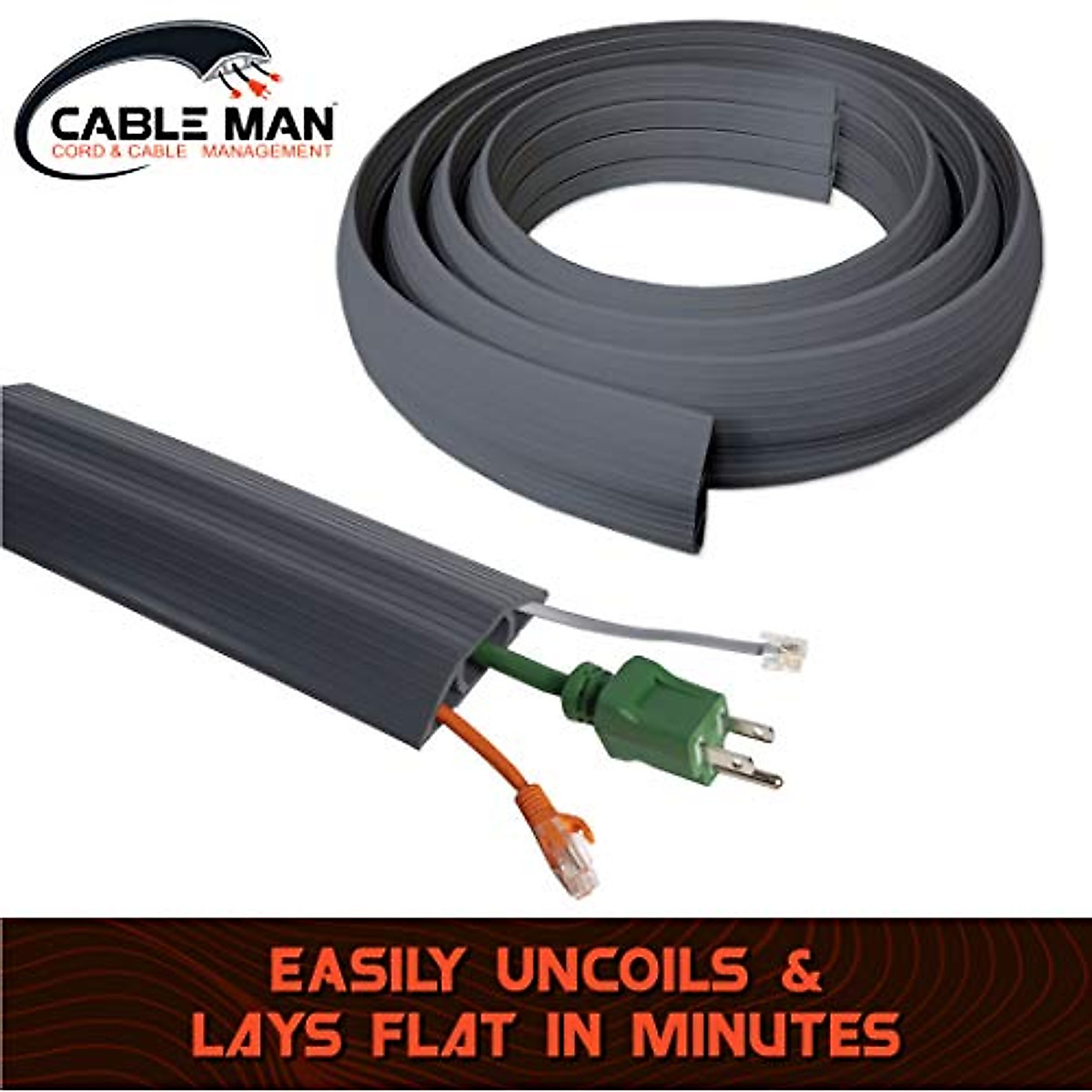 Cable Man Floor Cord Cover and Cable Protector for Cable Management, 3 in. x 5 ft., Gray, 6000-G5C