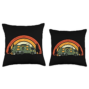 Garbage Truck Designs Retro Garbage Truck Waste Can Trash Collector Throw Pillow, 18x18, Multicolor