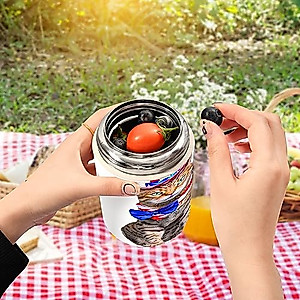 CUPADA Patriotic Cat Food Jar, 4th Of July Insulated Hot Food Jars Vacuum 17OZ with Folding Spoon for Work Trip Picnic Camping