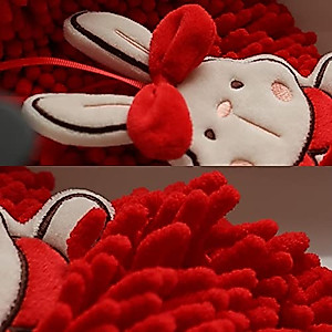 NUFR 2 Pack Cute Rabbit Red Chenille Hanging Hand Towel with Loop for Kitchen Bathroom, Absorbent Small Hand Drying Cloth