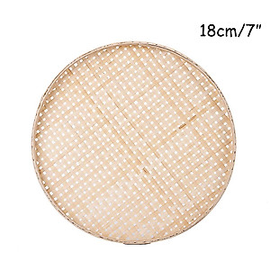 TimesFriend (Only by Bulk) 100% Handwoven Flat Wicker Round Fruit Basket Woven Food Storage Weaved Shallow Tray Bin Vegetable Organizer Holder Bowl Decorative Rack Display (18cm/7")