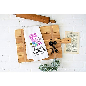 Personalized Baking Co. Kitchen Towel | Custom Waffle Weave Dish Towel | Personalized Kitchen Towel | Housewarming Gift | Wedding Gift | Housewarming Gift | Mixer Kitchen Towel | Baking Towel (Pink)