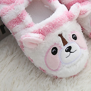 Enteer Baby Girls' Bear House Slippers with Non-Slip Rubber Sole Pink US 11-12