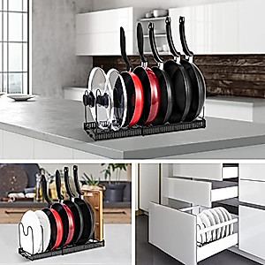 YUMPION Pot Organizer Rack for Cabinet, Expandable Pot Racks, Pots and Pans Organizer for Kitchen Cabinet, 3 Easy DIY Methods Pot Rack Organizer, Pot Lid Holder with 10 Adjustable Compartments