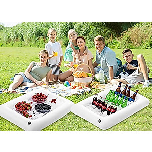 Inflatable Serving salad bar buffet - With Drain New INNOVATIVE VALVE For EASY Inflation/Deflation By Food & Drink Holder For Pool Picnics, Barbeques & Parties – 28" x 22" x 4" -2 Pack