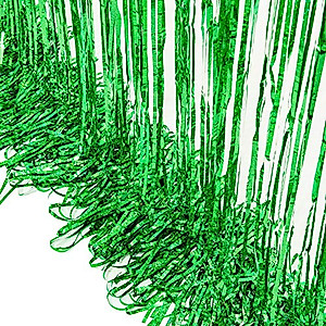 Green Tinsel Curtain Party Backdrop - GREATRIL Foil Fringe Curtain for St Patrick’s Day/Luau/Hawaiian/Dinosaur/Jungle/Summer/Safari/Ghost/Football Party/Christmas/Birthday Party Decorations 2 Packs