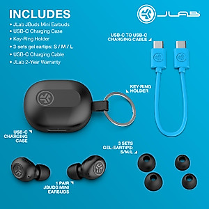 JLab JBuds Mini True Wireless Bluetooth Earbuds + Charging Case, Charcoal Black, IP55 Sweat and Dust Proof, Bluetooth Multipoint, Be Aware Audio, 3 EQ Sound Settings, Crystal Clear Calls