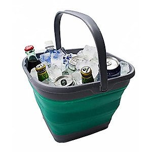 SAMMART 10L (2.6 Gallon) Set of 2 Collapsible Rectangular Handy Basket/Bucket (Bluish-Green + Black, 2)
