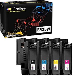 Cartlee Set of 4 Compatible High Yield Laser Toner Cartridges Replacement Ink for Dell E525W E525DW 525W 525DW 525 DPV4T H3M8P Color Printers (1 Black, 1 Cyan, 1 Magenta, 1 Yellow)