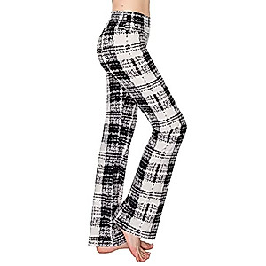 ALWAYS High Waist Flare Pants - Buttery Soft Bootcut Leggings Palazzo Black and White Plaid 2942 XL