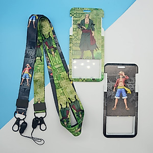 2 Pcs Piece Anime Cute Badge Card Holder with Lanyard, ID Credit Card Holder Purse Pouch with Lanyard Card Case Neck Pouch Wallet Durable Card Holder with Lanyards for Students Teens