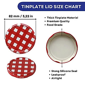 SARKAP Twist Off Canning Lids – 82mm Reusable Canning Lids Set of 10 Ideal for Glass Jars – Not Compatible With Mason Jars, Stainless Metal Canning Jar Lids, Twist off Lug Caps (Red)